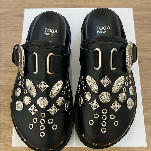 TOGA Pulla | Shoes | Brand New Leather Toga Pulla Eyelet Metal Mules Size 39 | Poshmark